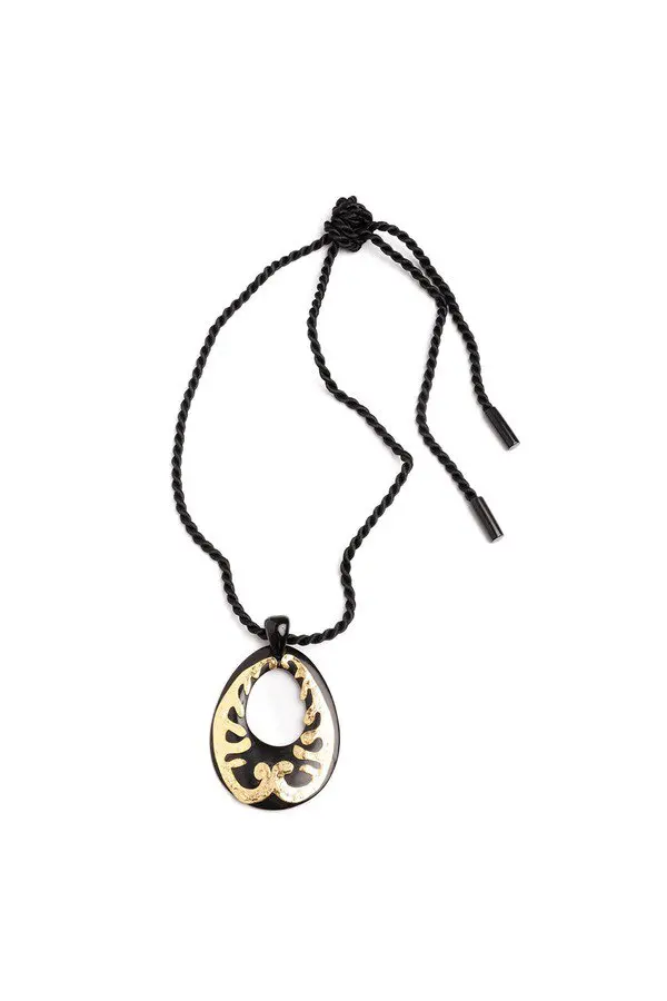 Natori Buffalo Horn Oval Pendant Necklace - Black