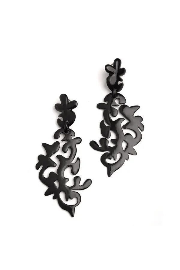 Natori Buffalo Horn Scroll Drop Earrings - Black