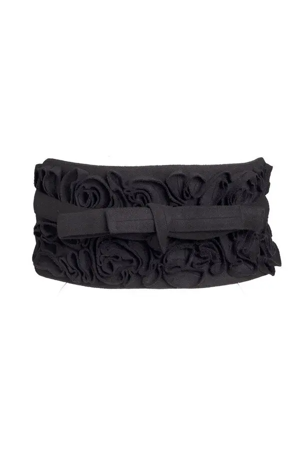 Natori Felt Embroidered Floral Obi Belt - Black