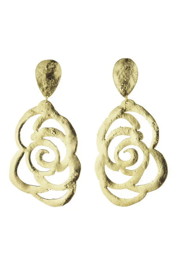 Natori Plated Floral Scroll Drop Earrings - Gold