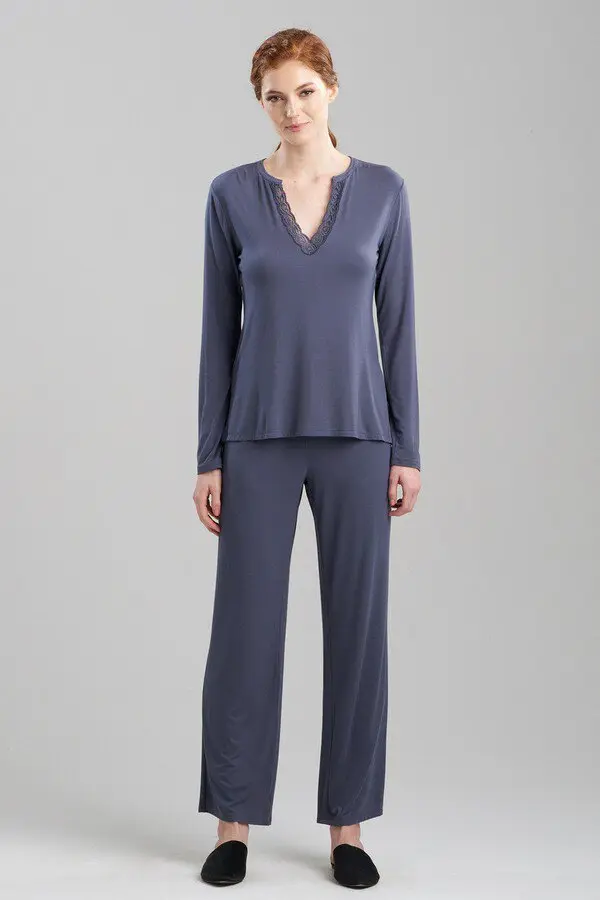 Natori Feathers Essentials Viscose Blend Pajama Set - Navy