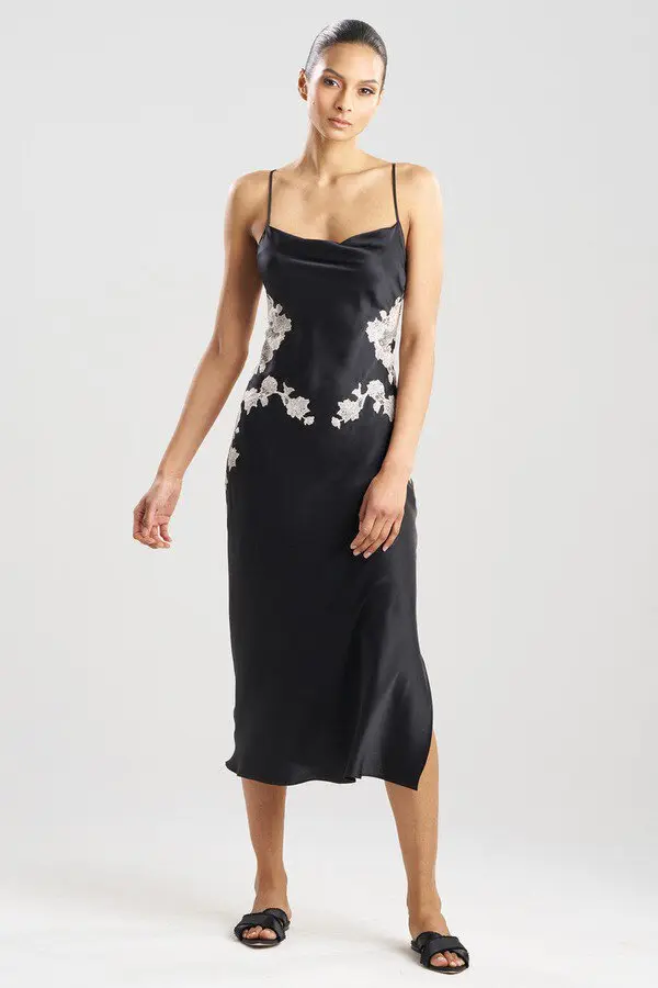 Natori Lolita Lace Silk Slip Dress - Black