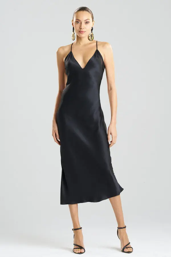 Natori Key Essentials V-neck Silk Gown - Black