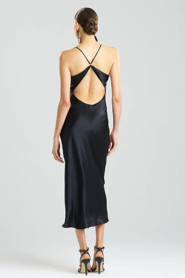 Natori Key Essentials V-neck Silk Gown - Black