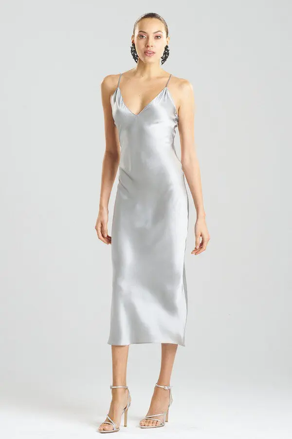 Natori Key Essentials V-neck Silk Gown - Silver
