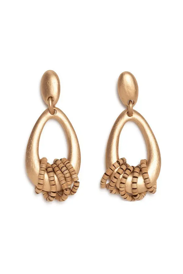 Natori Acacia Wood Hoop Beaded Clip-on Earrings - Gold