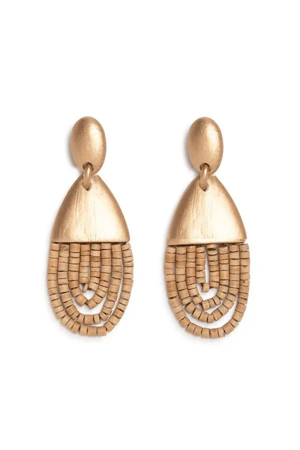 Natori Acacia Wood Drop Beaded Clip On Earrings - Gold