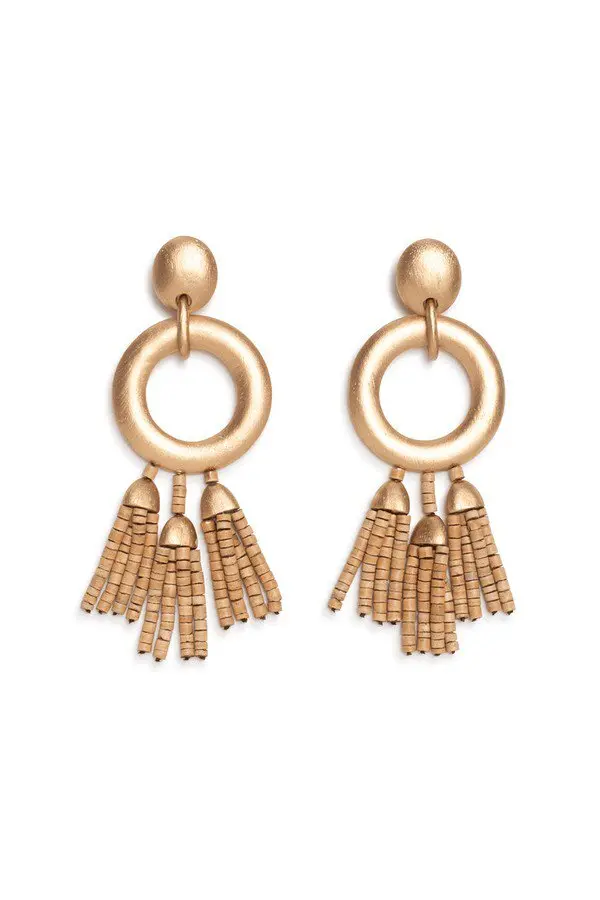 Natori Acacia Wood Fringe Beaded Earrings - Gold