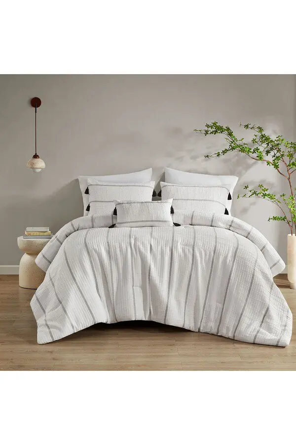 Natori Naru 4 Piece Jacquard Comforter Mini Set - Stripe