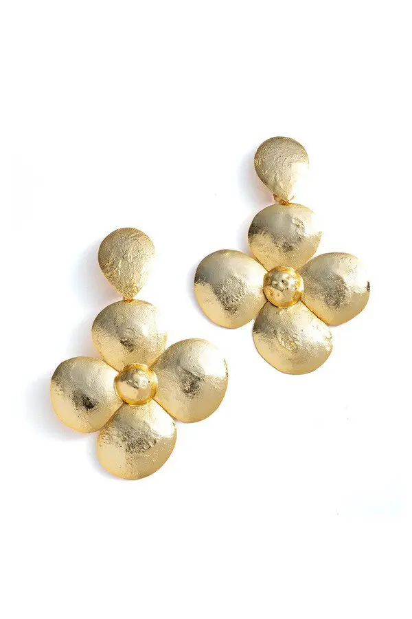 Natori Plated Brass Floral Clip On Earrings - Gold