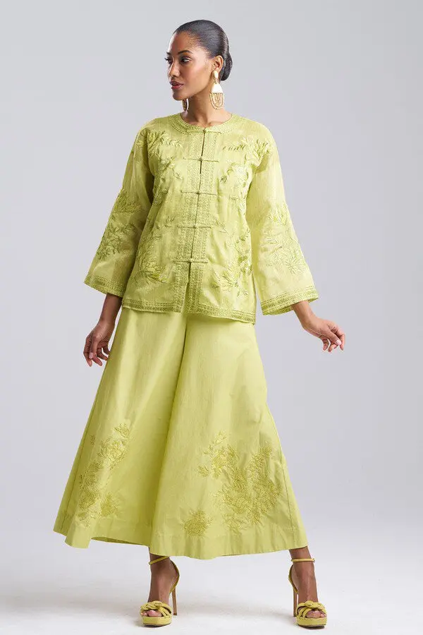Natori Couture Piña Embroidered Mandarin Jacket - Yellow