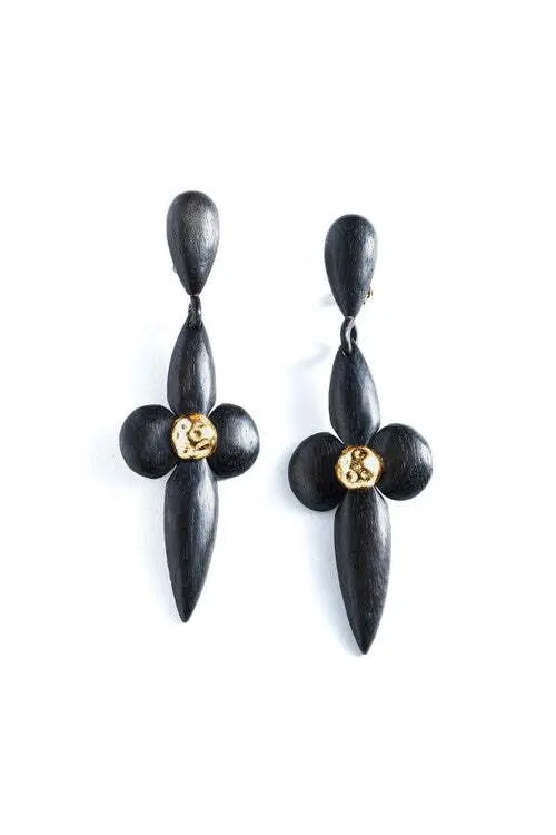 Natori Acacia Wood And Silver Plated Teardrop Earrings - Black
