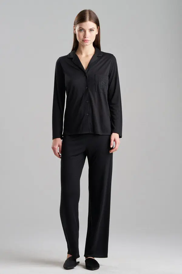 Natori Shangri-la Embroidered Tencel Notch Pj - Black