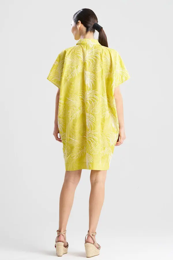 Natori Palm Embroidered Oversized Caftan - Yellow