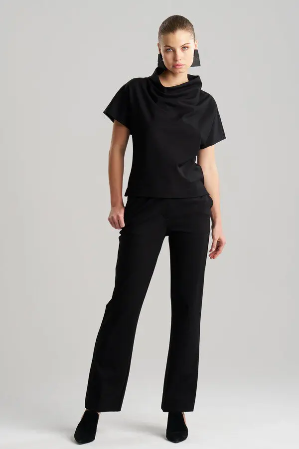 Natori Compact Knit Wedge Funnel Top - Black