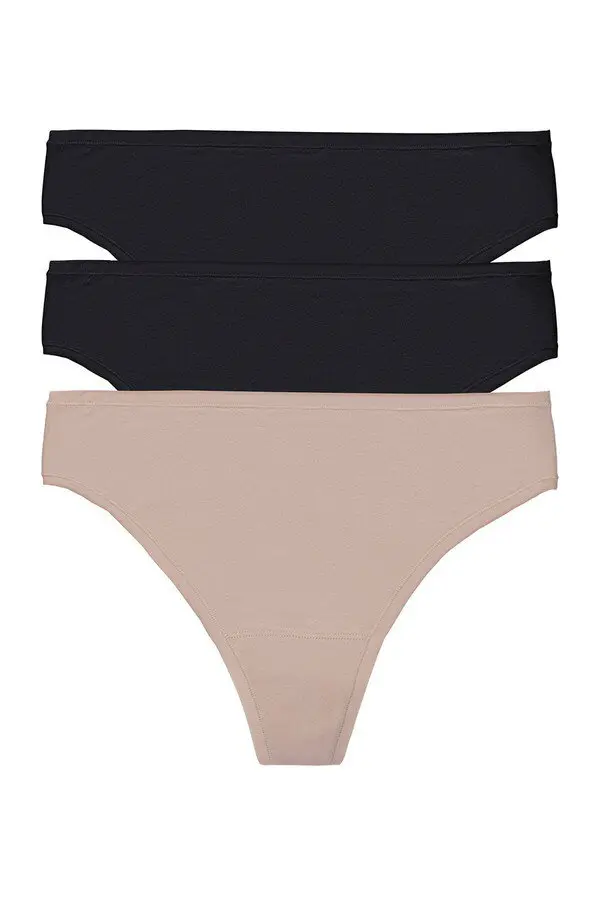 Natori Bliss Bare Cotton Thong 3-pack - Black