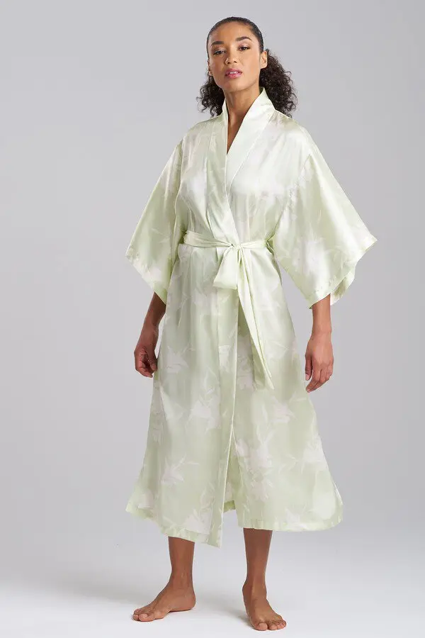 Natori Lily Printed Satin Icon Robe - Green