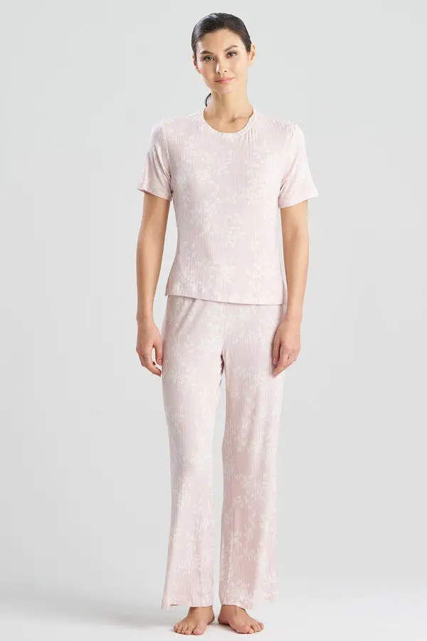 Natori Aria Printed Rib Knit Pajama Set - Pink