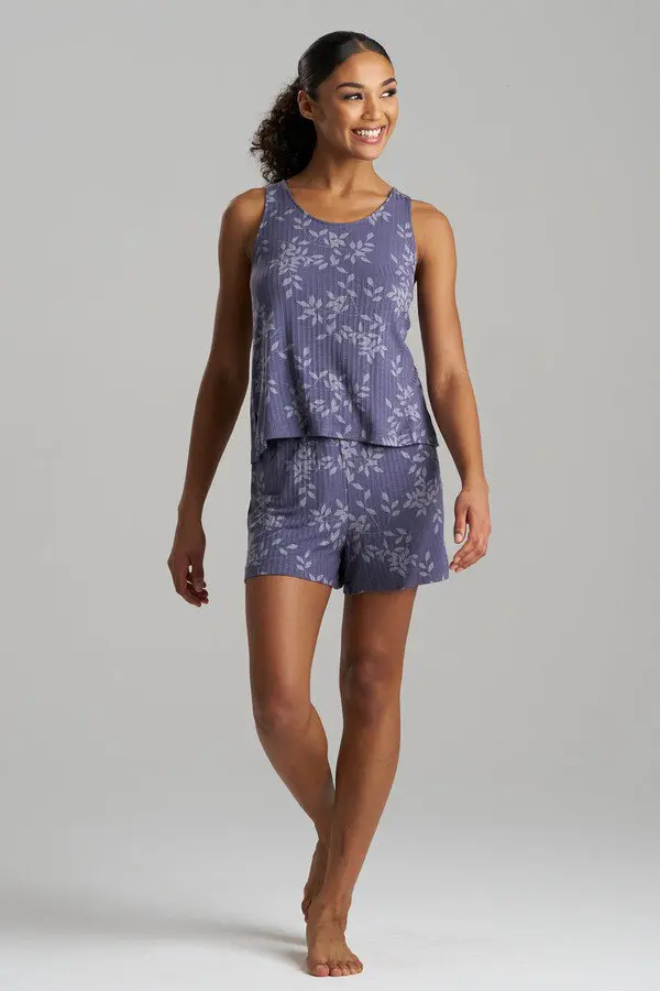 Natori Aria Printed Ribbed Lounge Set - Blue