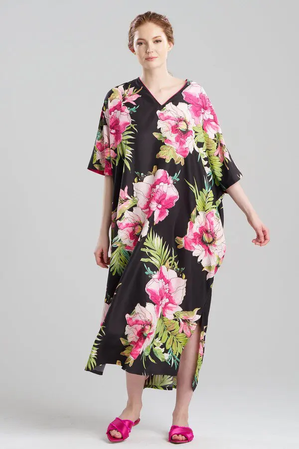 Natori Sonomi Wedge Caftan - Black / Floral / Multicolor