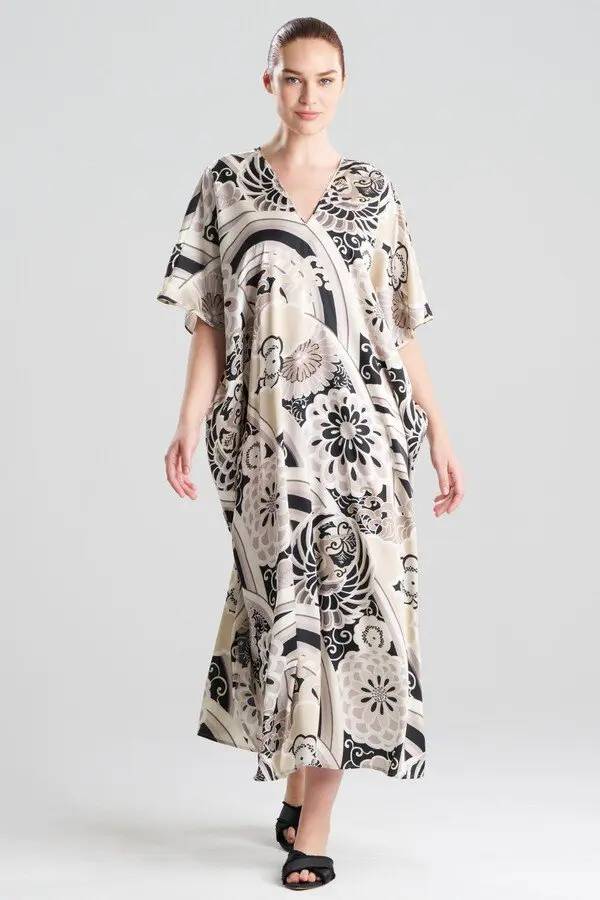 Natori Medallion V-neck Caftan - Black