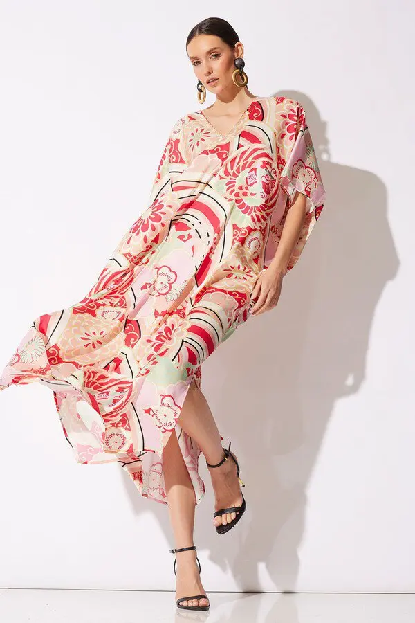 Natori Medallion V-neck Caftan - Pink