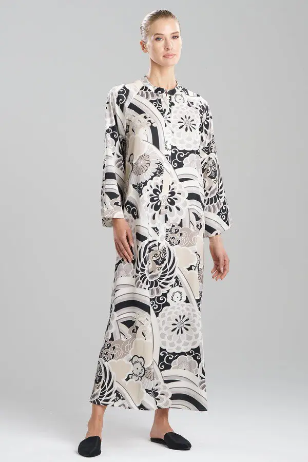 Natori Medallion Print Zip Caftan - Black