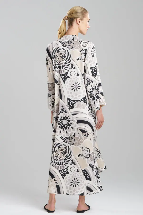 Natori Medallion Print Zip Caftan - Black