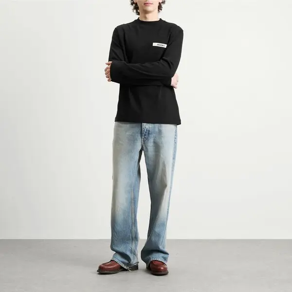 Jacquemus Grosgrain Logo Long Sleeve T-shirt - Black