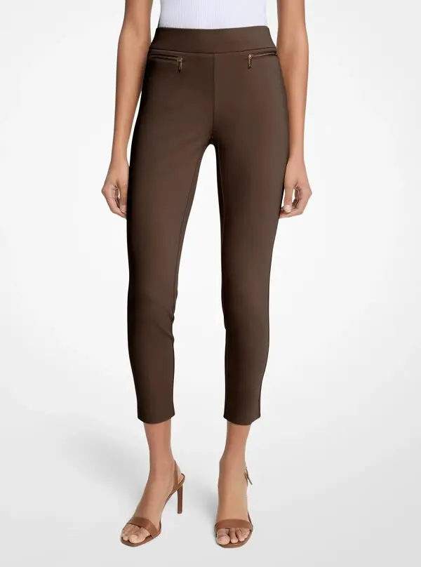 Michael Kors Viscose Blend Zip Pants - Brown