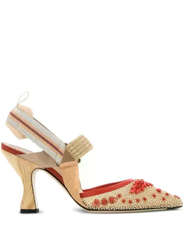 Fendi 85mm Colibrì Beaded Slingback Pumps