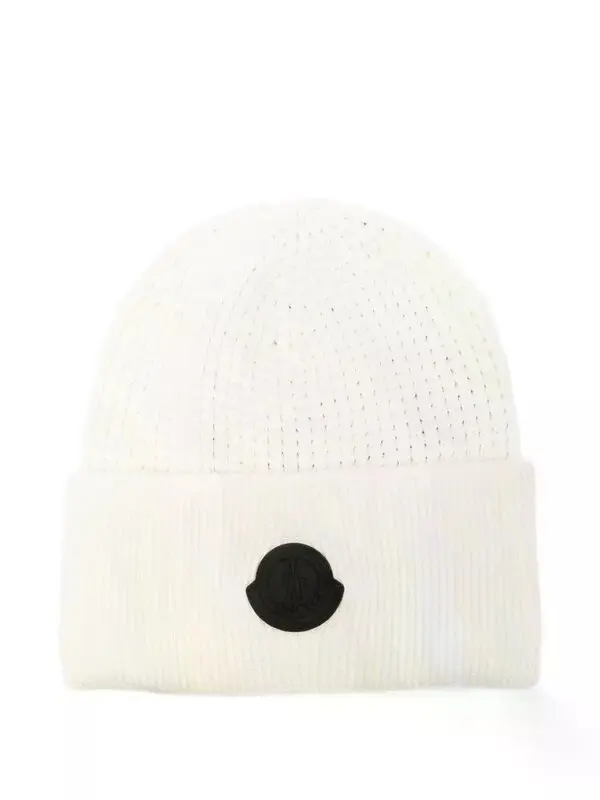 Moncler Logo-patch Waffle-knit Beanie - White