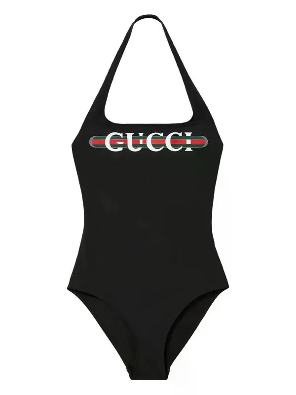 Gucci Logo Halterneck One-piece Swimsuit - Black