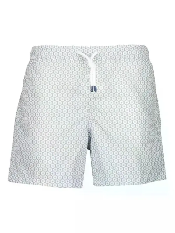 Fedeli Geometric-print Swim Shorts - Grey