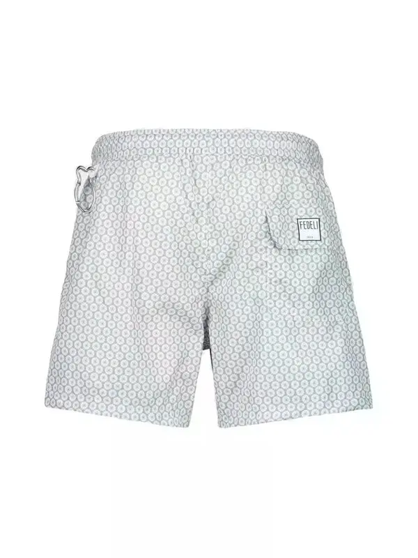Fedeli Geometric-print Swim Shorts - Grey