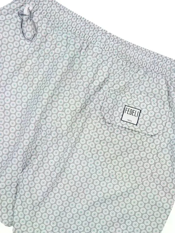 Fedeli Geometric-print Swim Shorts - Grey