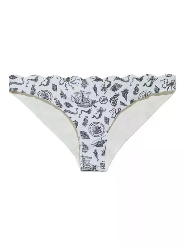 Marysia Scalloped Cameo-print Bikini Briefs - White