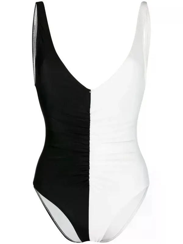 Solid & Striped Colour-block Swimsuit - White