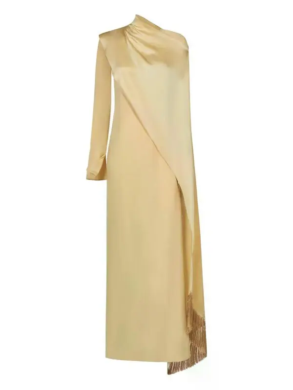 TALLER MARMO Mounia Draped Fringe Maxi Dress - Neutrals