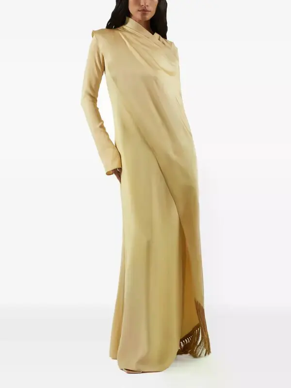 TALLER MARMO Mounia Draped Fringe Maxi Dress - Neutrals