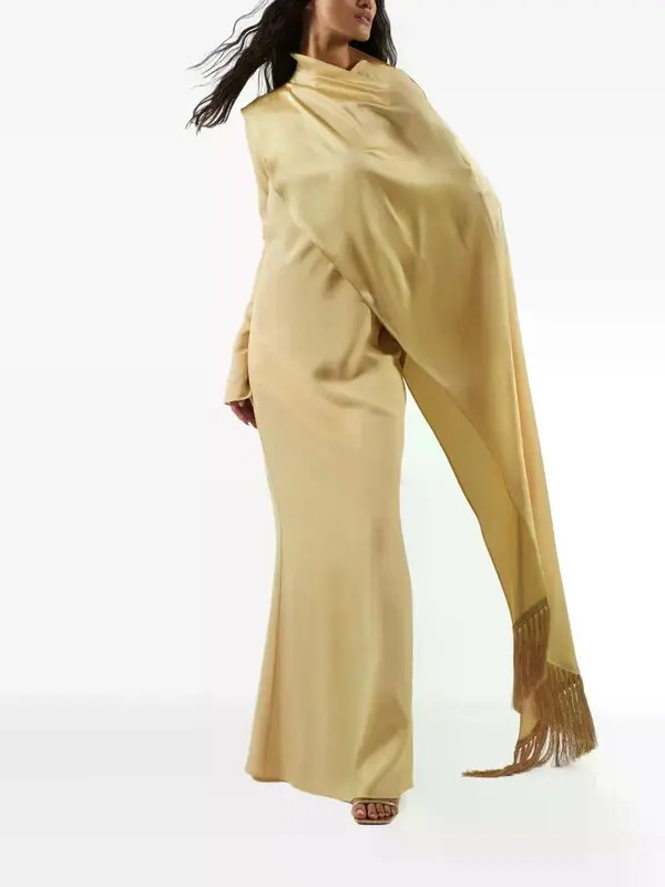 TALLER MARMO Mounia Draped Fringe Maxi Dress - Neutrals
