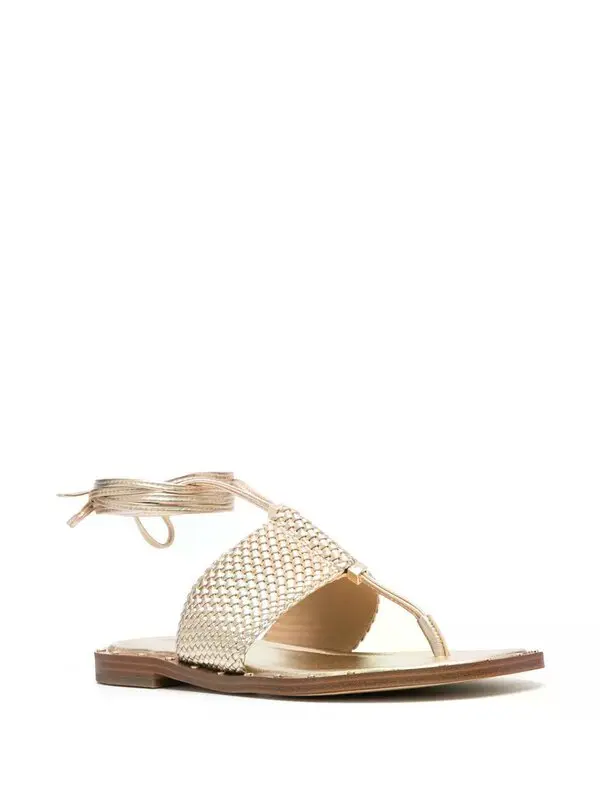 Michael Kors Tone Woven Ankle Tie Sandals - Gold