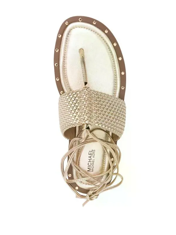 Michael Kors Tone Woven Ankle Tie Sandals - Gold