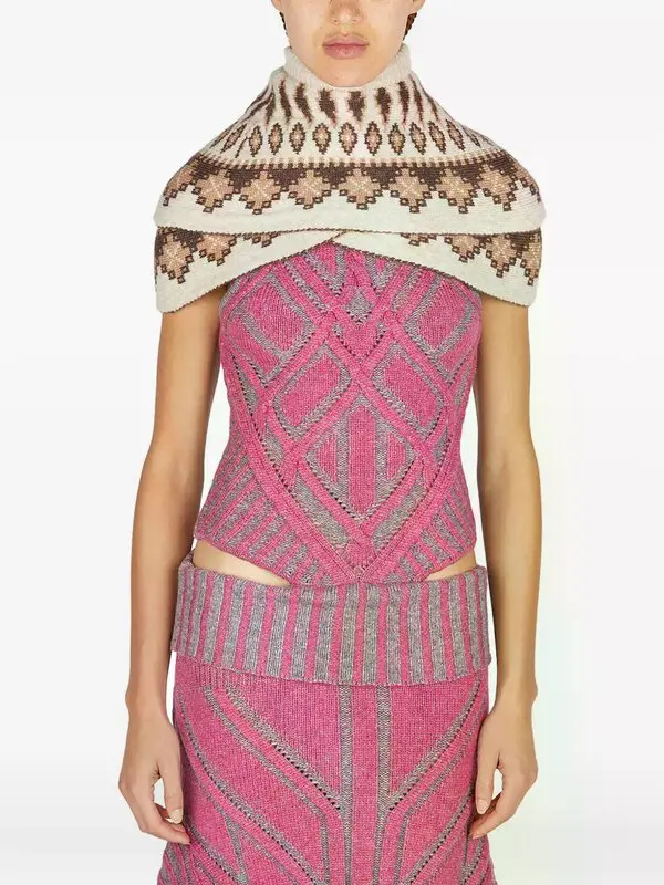 PAOLINA RUSSO Warrior Fairisle-pattern Knitted Poncho - Neutrals