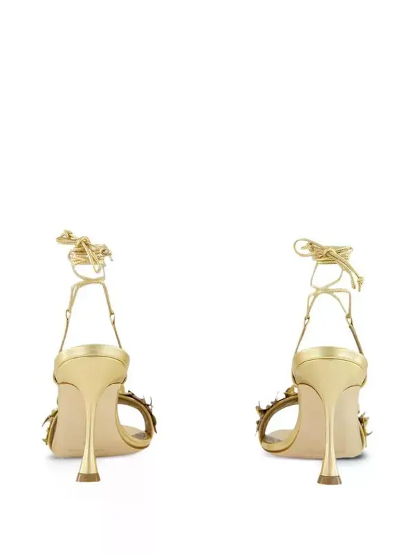 Manolo Blahnik Leather Flower Embellished High-heeled Sandals