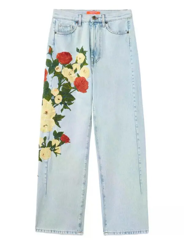La DoubleJ Barrel Embroidered Floral Jeans - Blue