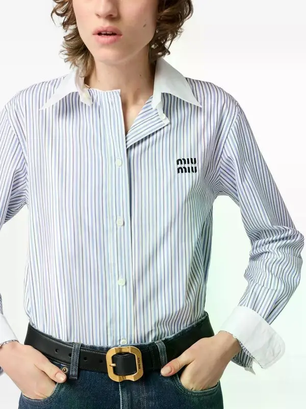 Miu Miu Striped Logo-embroidered Cotton Shirt