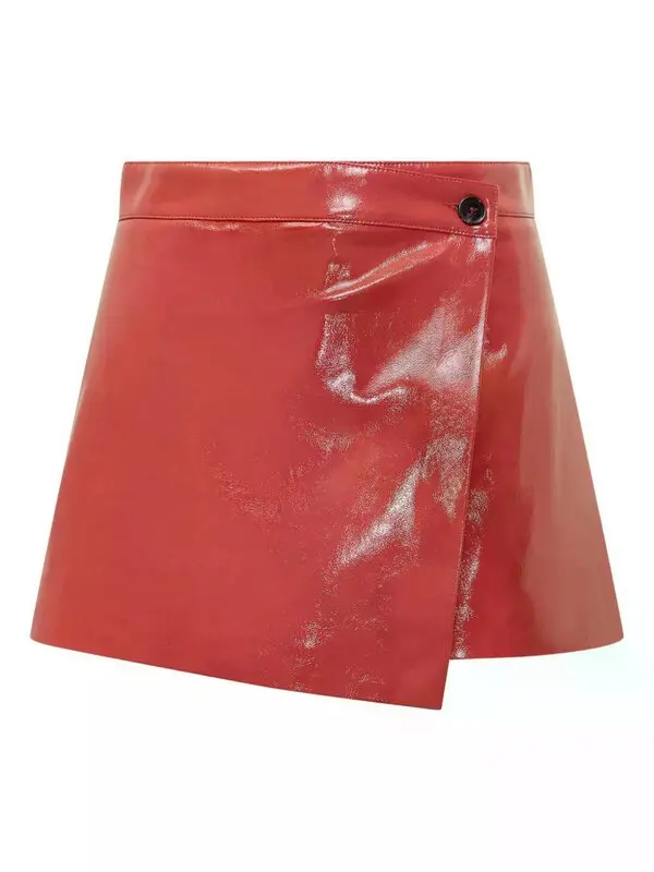 MSGM Patent Leather Asymmetric Skorts - Red