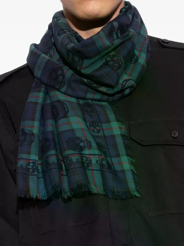 Alexander McQueen Skull-print Plaid Scarf