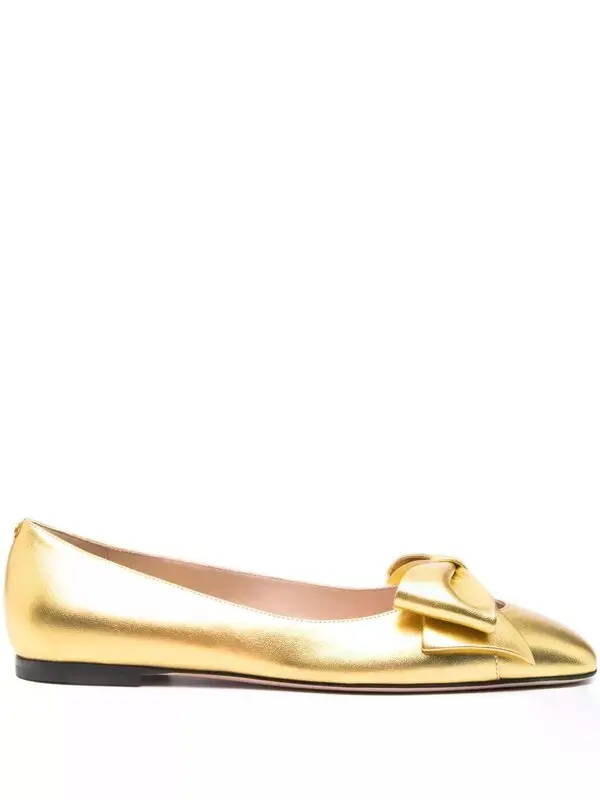 Valentino Garavani Bow-embellished Leather Ballet Flats - Gold